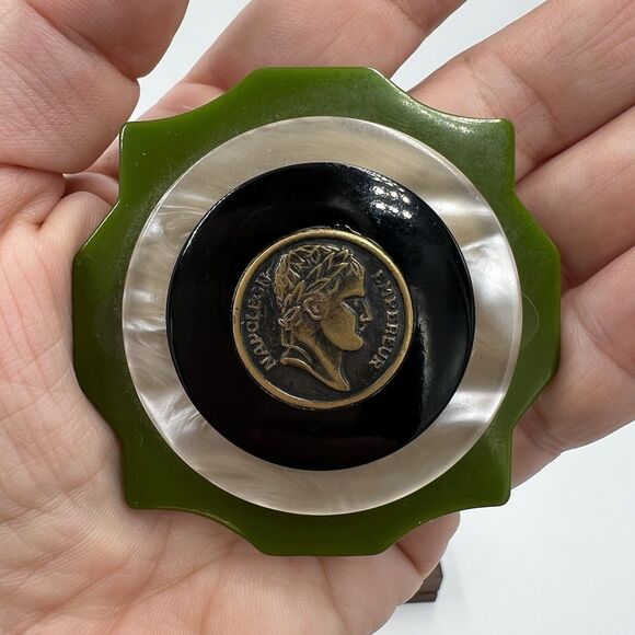 American Vintage | Jewelry | Unique Rare Vintage Bakelite Brooch Coin ...